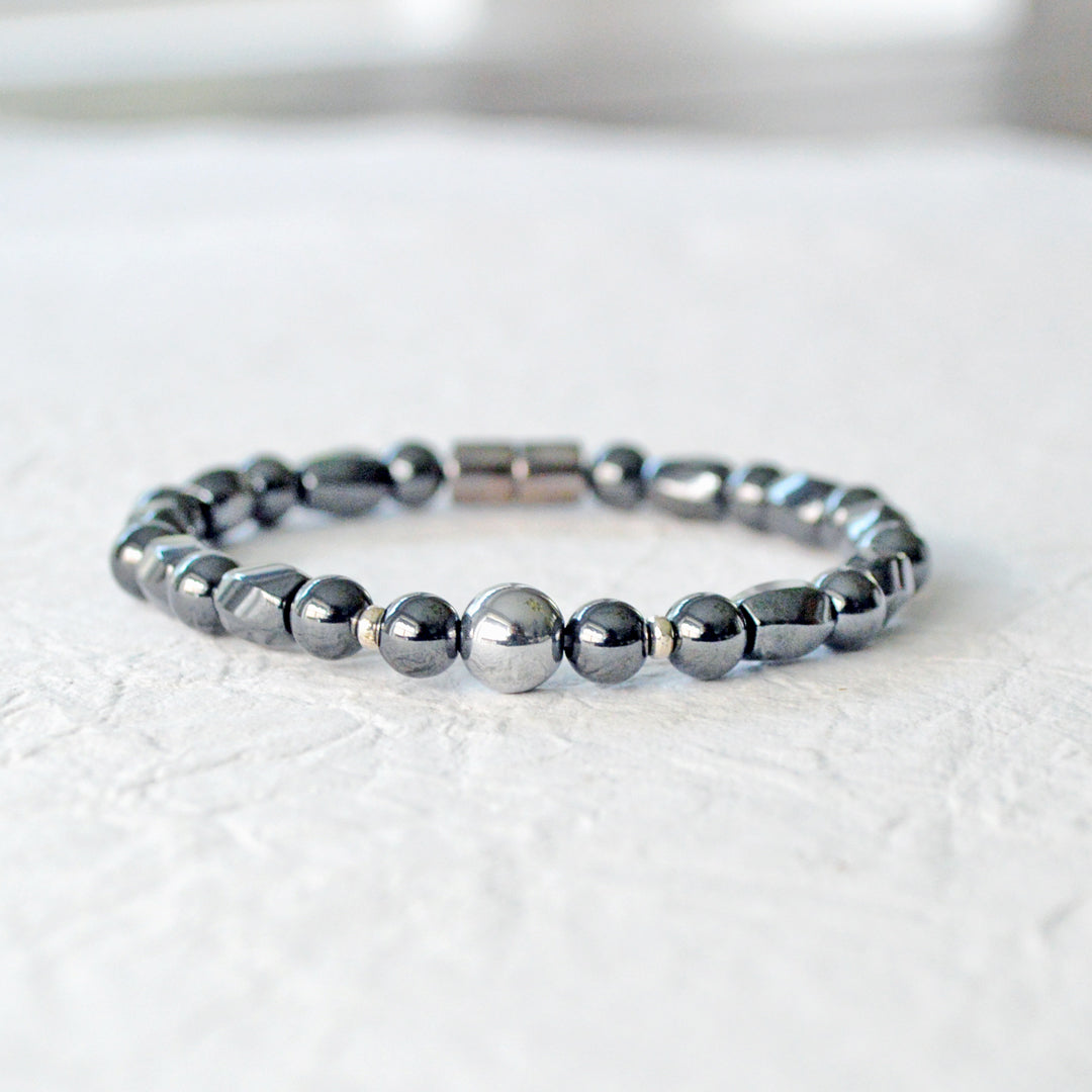 Black and Silver Magnetic Therapy Bracelet for Pain